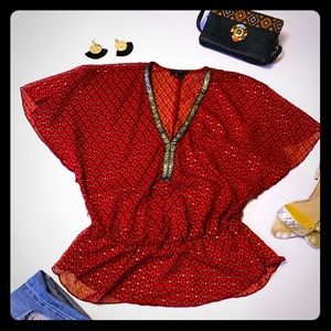 Tops | Cute Unique Red Top | Poshmark